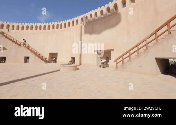 Traditional Omani fortress, general plan and details, guns and a flag ...