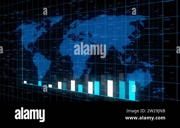 4k HUD graph with rising up arrow and bar stats,digital data wall with ...