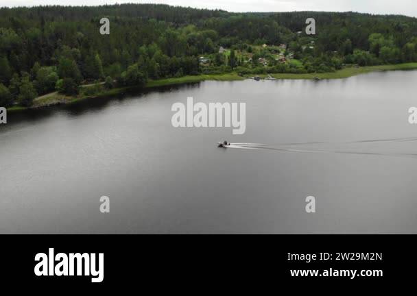 jetski in Ladoga lake near Snake Mountain (Lahdenpohja) Karelia. Big ...