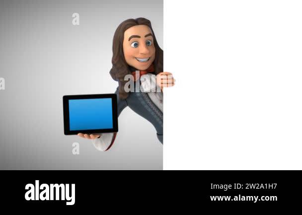 cartoon man in historical baroque costume with tablet - 3D animation ...
