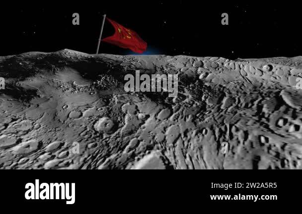 Planet Earth revealed from moon with China Flag Realistic outer space ...