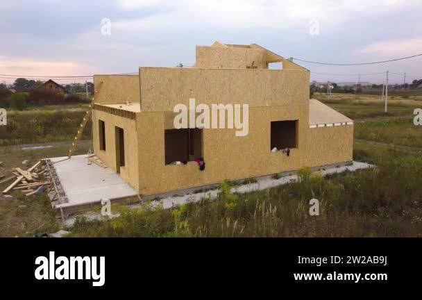 Construction of new and modern modular house. Walls made from composite ...