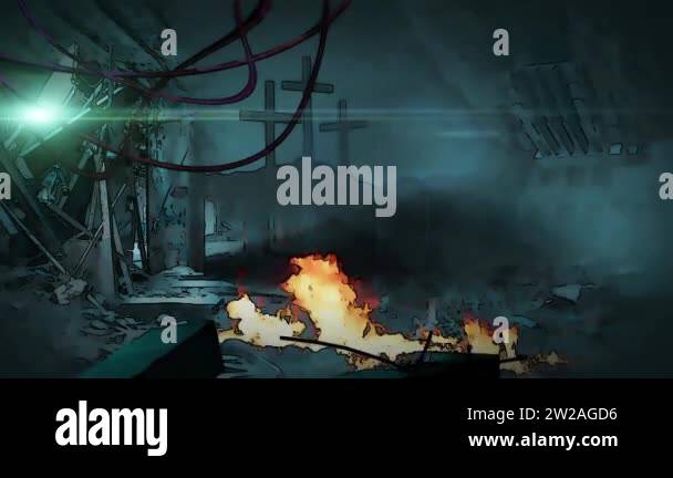 Animation in cartoon style Of Radioactive Zone - Post Apocalyptic Scene ...