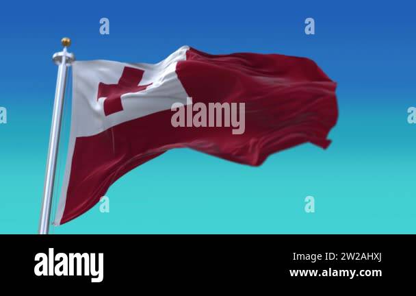 4k Tonga National flag wrinkles waving wind sky seamless loop ...