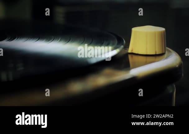 Vinyl Disc Turning on an Old Retro Wooden Record Player. Close-Up. Zoom ...