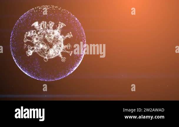 HIV cells flowing in transparent circle against brick-red color ...