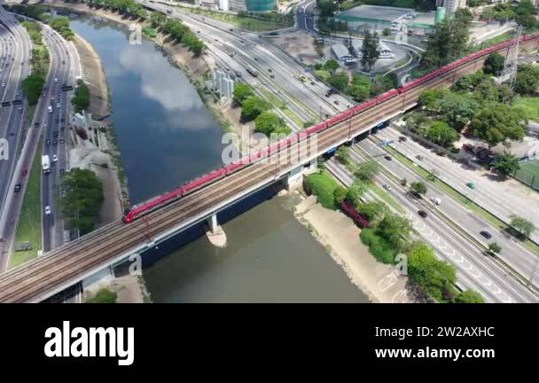 Cityscape of Sao Paulo, Brazil. Train transport view. Highway scene ...