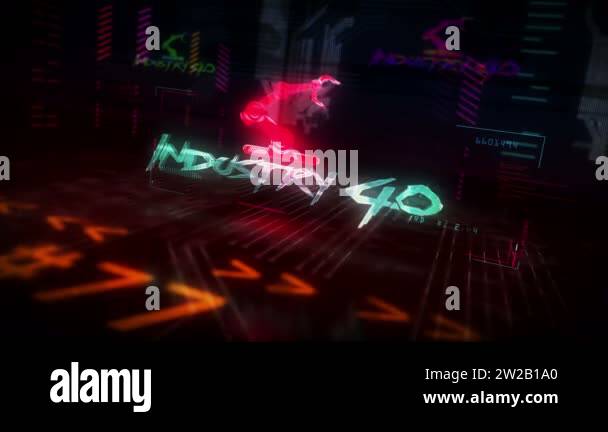Industry 4.0 hologram and neon. Futuristic cyberpunk style animation ...