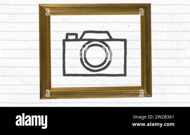 Animation of black outlined camera icon drawn with a marker on white ...