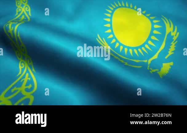 Kazakhstan flag waving in the wind. National flag of Kazakhstan. Sign ...