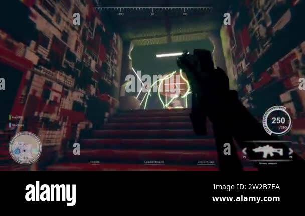 3D mock up sci fi first person shooter animation in space with game ...