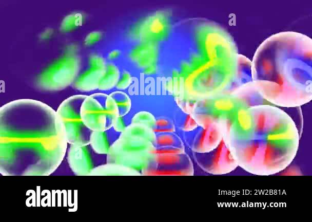 Colorful neon bubbles animation over black background moving like in 4k ...
