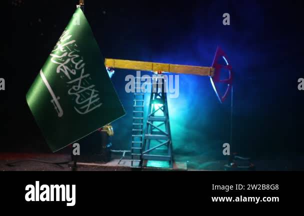 Business dialogue, oil agreement concept: National flags with Oil pump ...