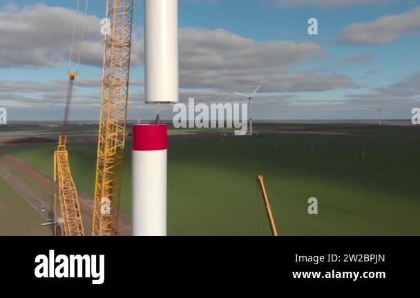 Building process of wind energy power tower mill, under construction ...