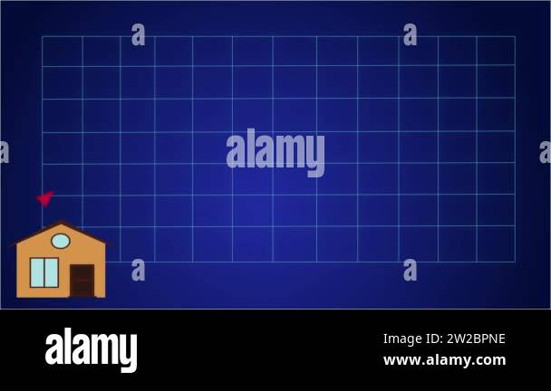 2D animation, red arrow moving up on graphic at blue background as ...