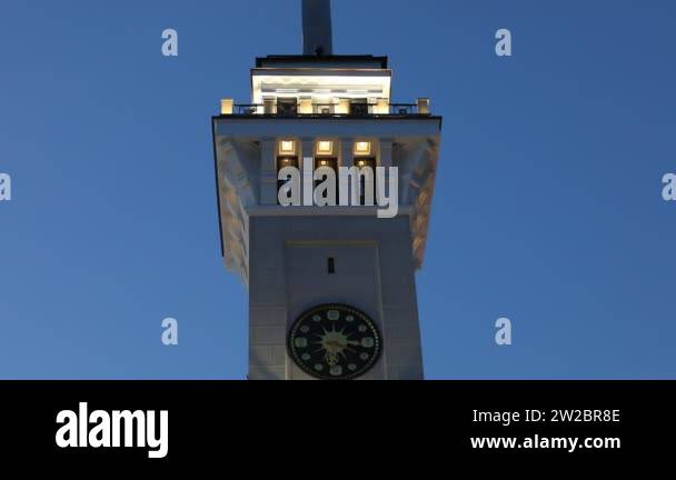 Lighthouse at night.A glittering spotlight.The pulse signal lights up ...
