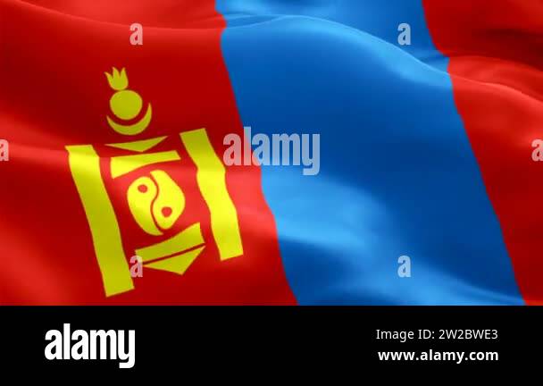 Mongolian flag Closeup 1080p Full HD 1920X1080 footage video waving in ...