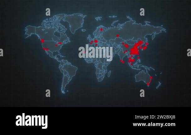 Outbreak map of novel coronavirus 2019-nCoV. Animated map of dark blue ...