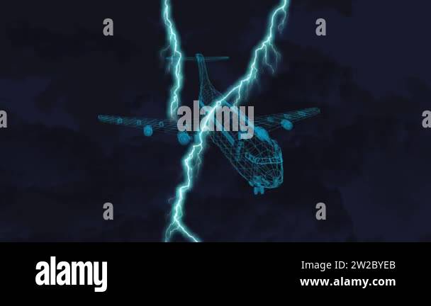 Animation of 3d technical drawing of model of aeroplane in blue outline ...