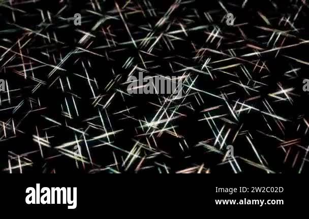 Geometric pattern with short neon lines moving fast one by one in ...