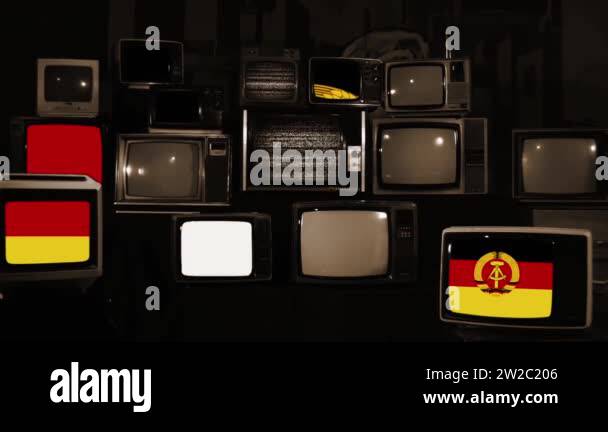 Flag of the German Democratic Republic (East Germany) and Retro TVs ...