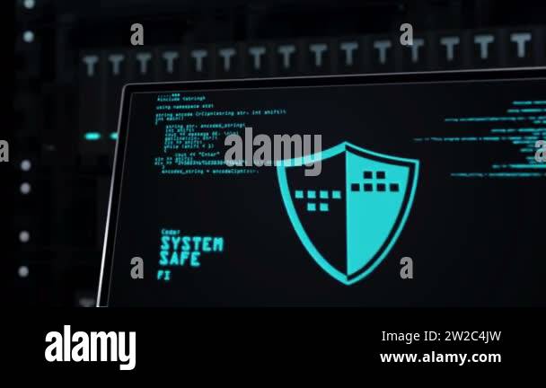 Cyber security symbols on datacenter. The concept of digital protection ...