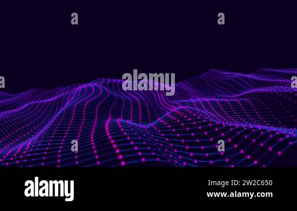 Dynamic wave of color particles. Digital technology background. 3d rendering. Seamless loop. 4k ...