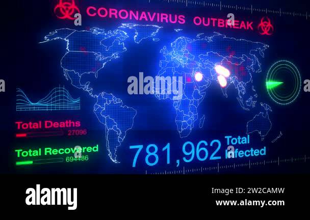 Video animation of a world map showing the outbreak of the coronavirus ...