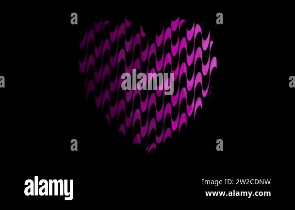 Liquid heart shape animation with purple wavy print on the black ...