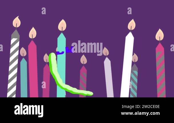 Digital animation of green light trail moving around happy birthday ...