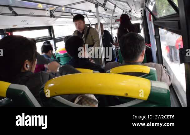 SLOW MOTION: Bus , Public Transport in Shanghai China , Asian men and ...