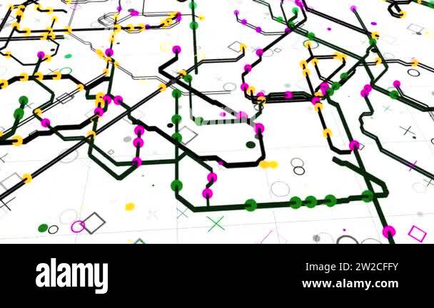 Color digital map of urban routes. Animation. Beautiful modern city map ...
