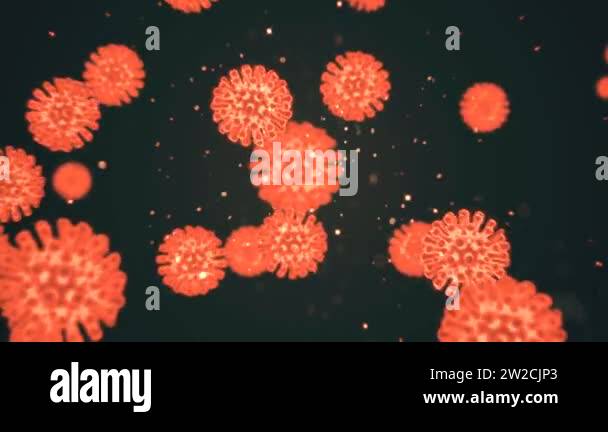 Electron microscope magnification of coronavirus covid19 cells. Orange ...