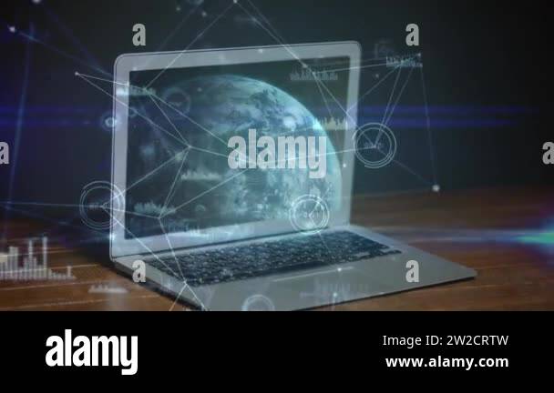 Animation of network of connections with globe spinning displayed on ...