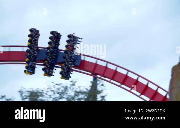 close up roller coaster in slow motion busch gardens sheikra Stock ...