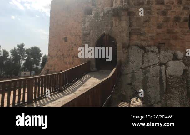 Ajloun, Jordan - stone walls of the historic castle part 5 Stock Video ...