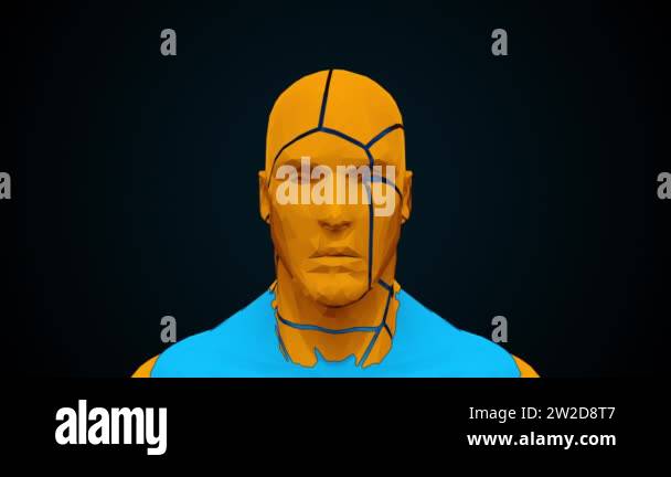 Futuristic human head with collapsing face. Computer generated modern ...