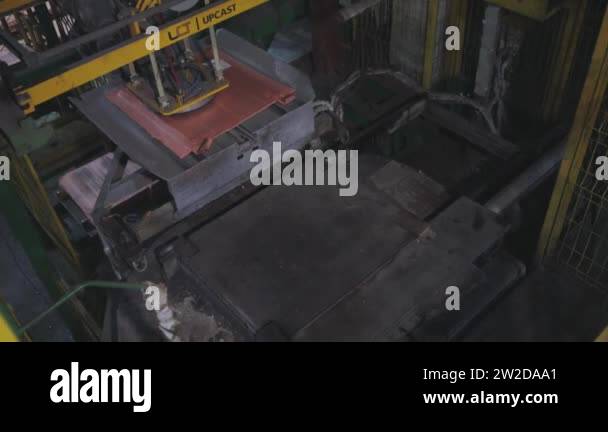 The furnace with molten metal, the melting of copper in the furnace ...