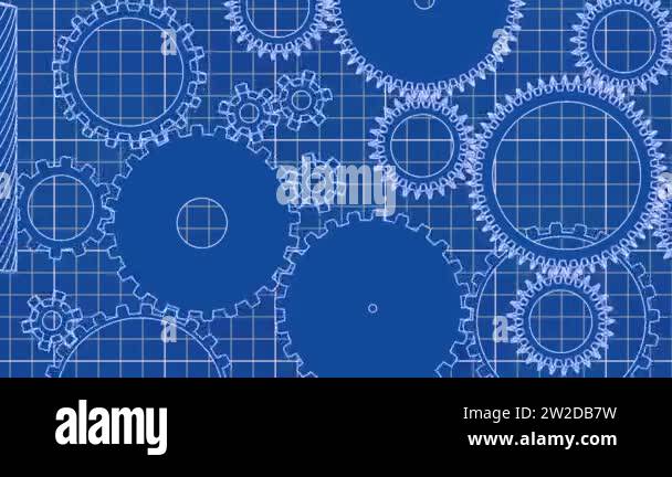 Gear cogs rotating system gearbox blueprint grid mechanism Stock Video ...