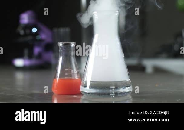 Beakers and test tubes with the solution are in the laboratory ...