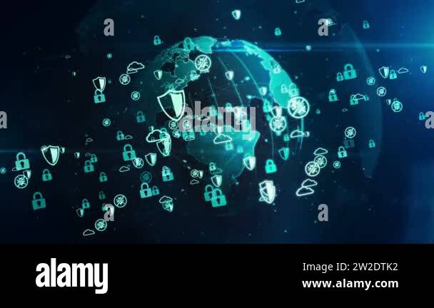 Cyber security, computer protection and digital safety symbols on ...