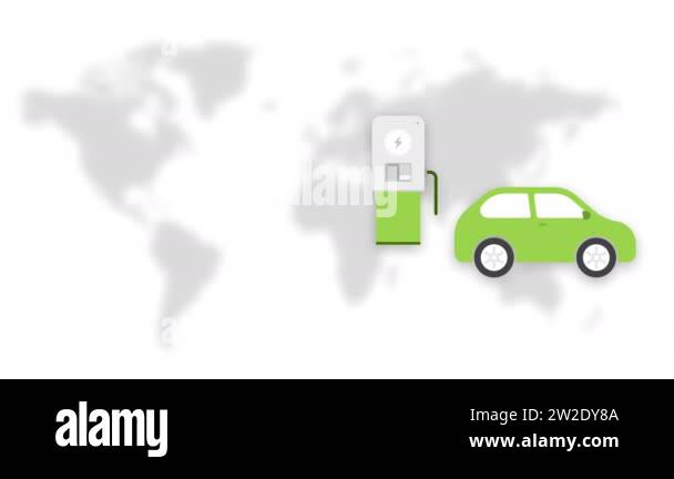 concept of electric car charging with abstract world map background ...