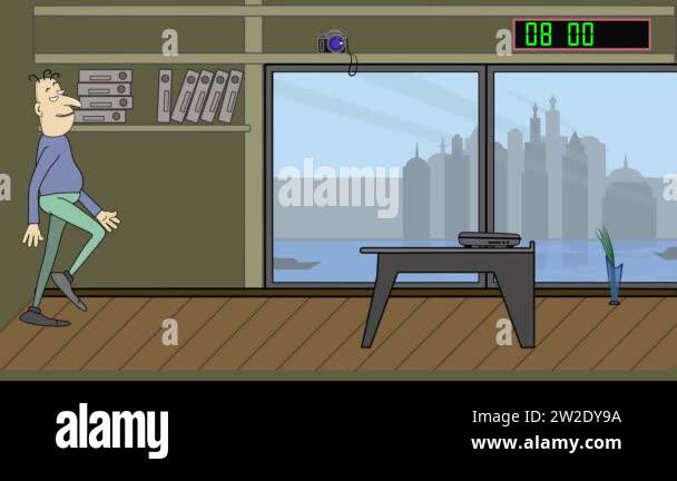 Cartoon with humor.The employee went into the office. He sat down in a ...