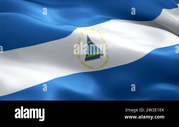 Nicaragua flag Motion Loop video waving in wind. Realistic Nicaraguan Flag background. Nicaragua ...