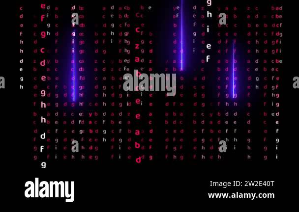 Matrix red alphabet and purple meteor abstract light effect falling on ...