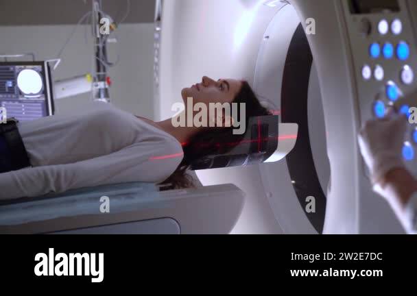 CT scan of the spine of a beautiful girl. Determination of the presence ...