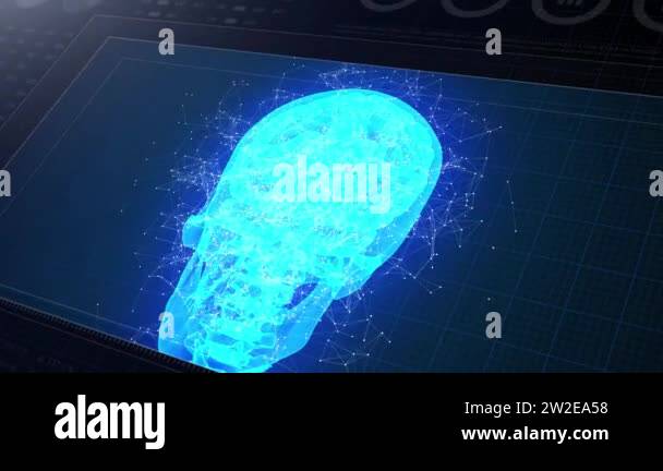 Human brain inside skull and neurological activity. Hud futuristic ...