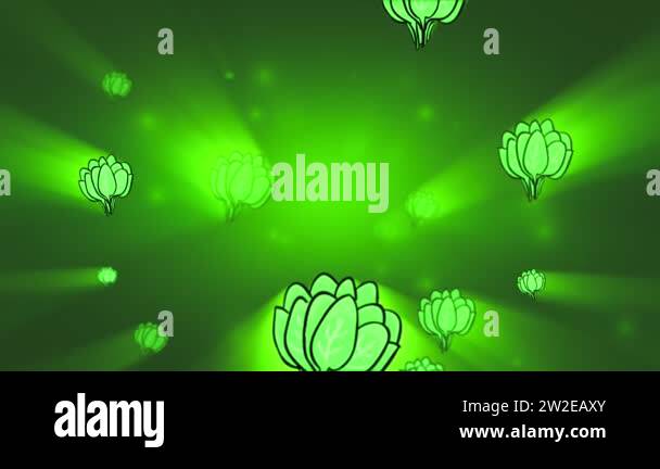 Juicy sorrel slowly moving from bright glow on the green background. 3D ...