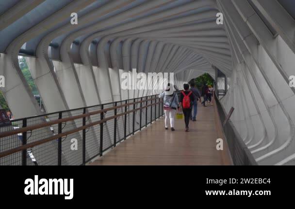 Famous pedestrian bridge in Jakarta city, Indonesia, panorama, 4k Stock ...