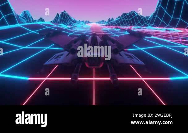 Futuristic spaceship flying through space. Seamless looped animation of ...